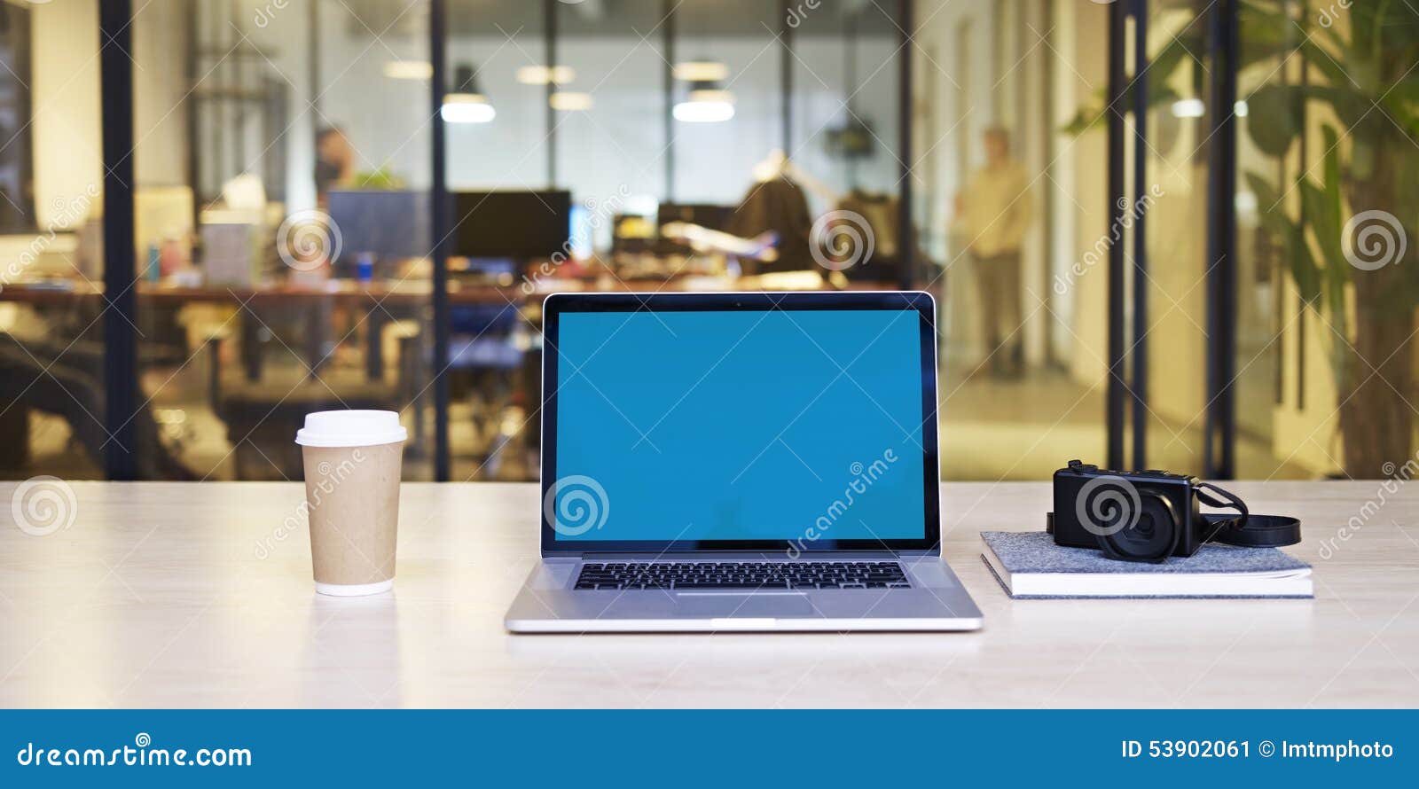 Laptop with Blue Screen in Office Stock Image - Image of design, office ...