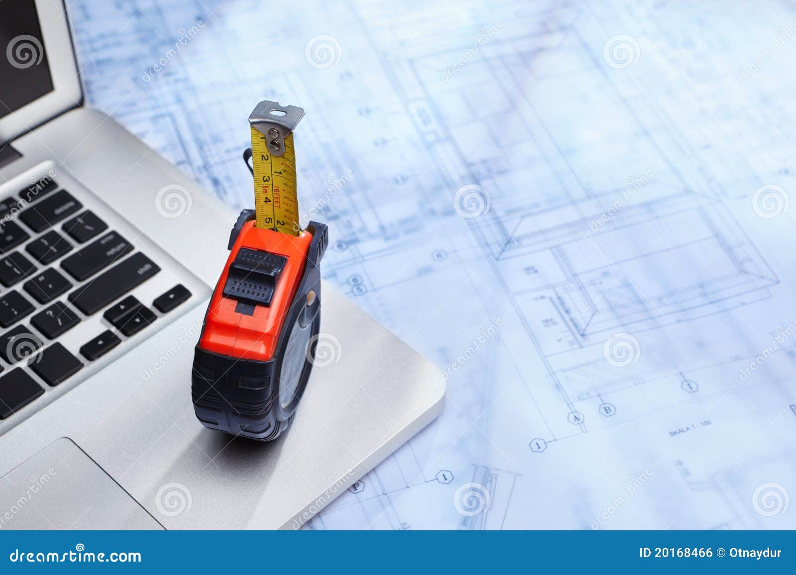 Laptop and blueprint stock photo. Image of tool, blue - 20168466