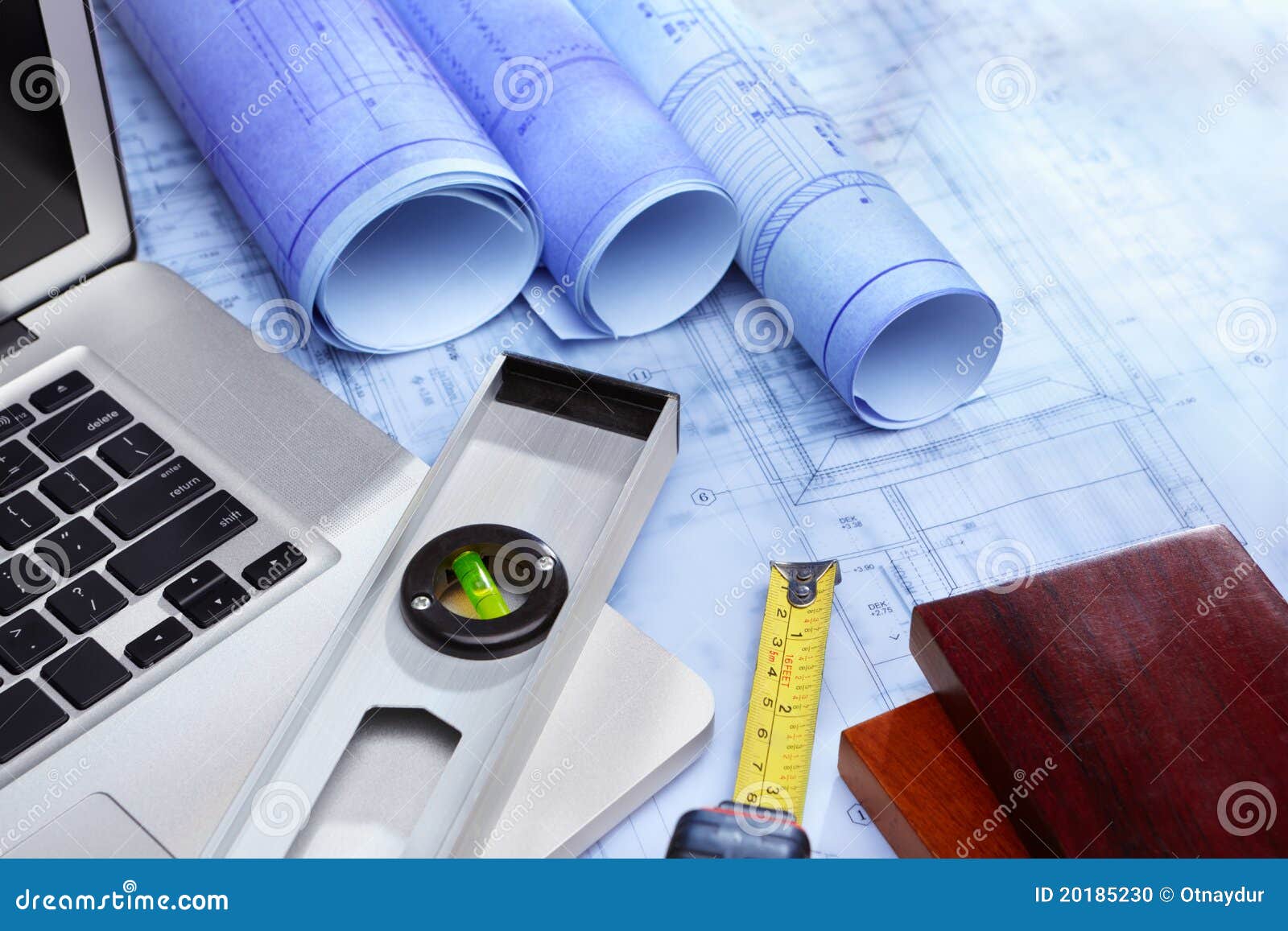 Laptop and blueprint stock photo. Image of plan, design - 20185230
