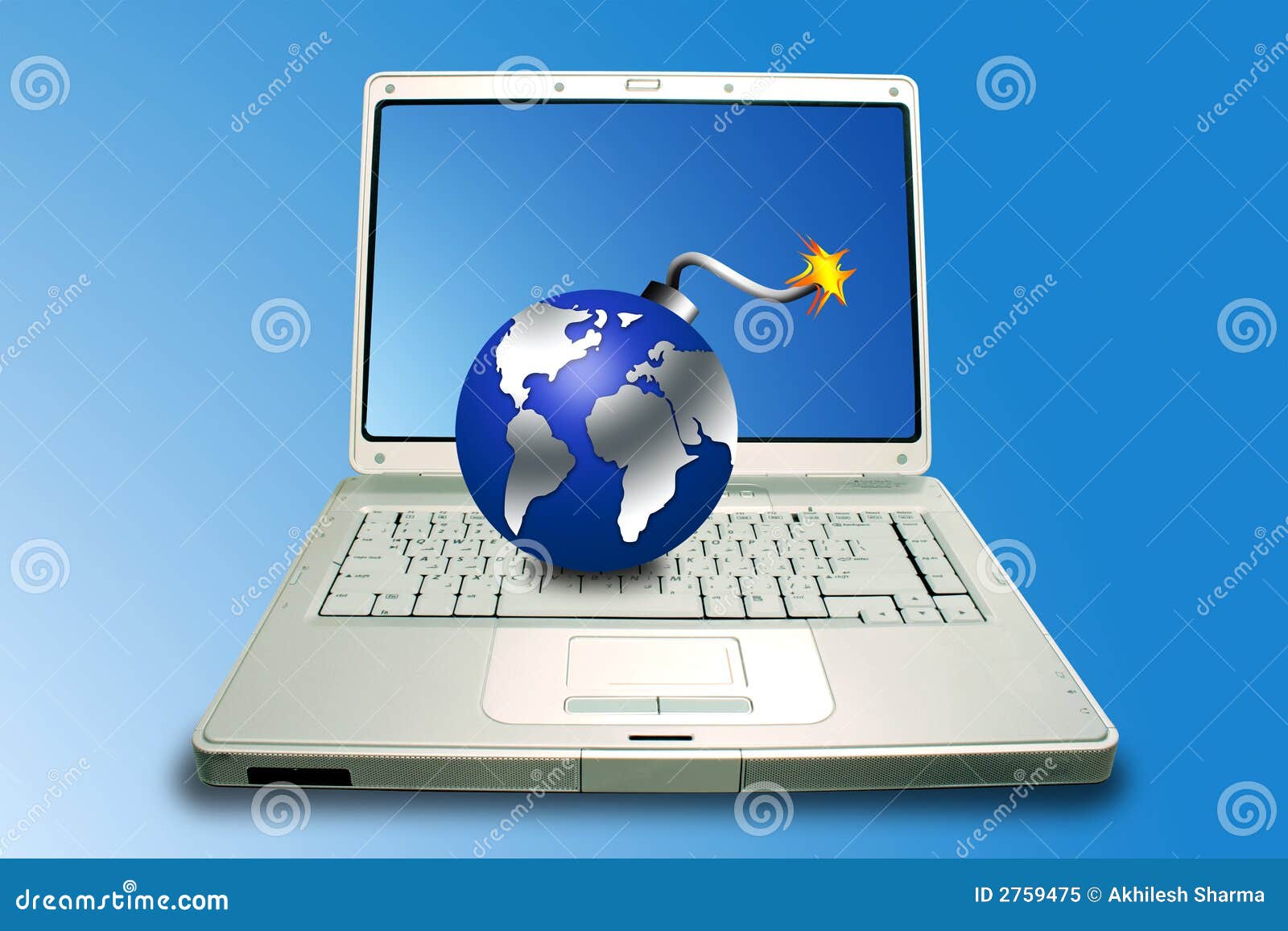 Laptop and bomb stock illustration. Illustration of firewall - 2759475
