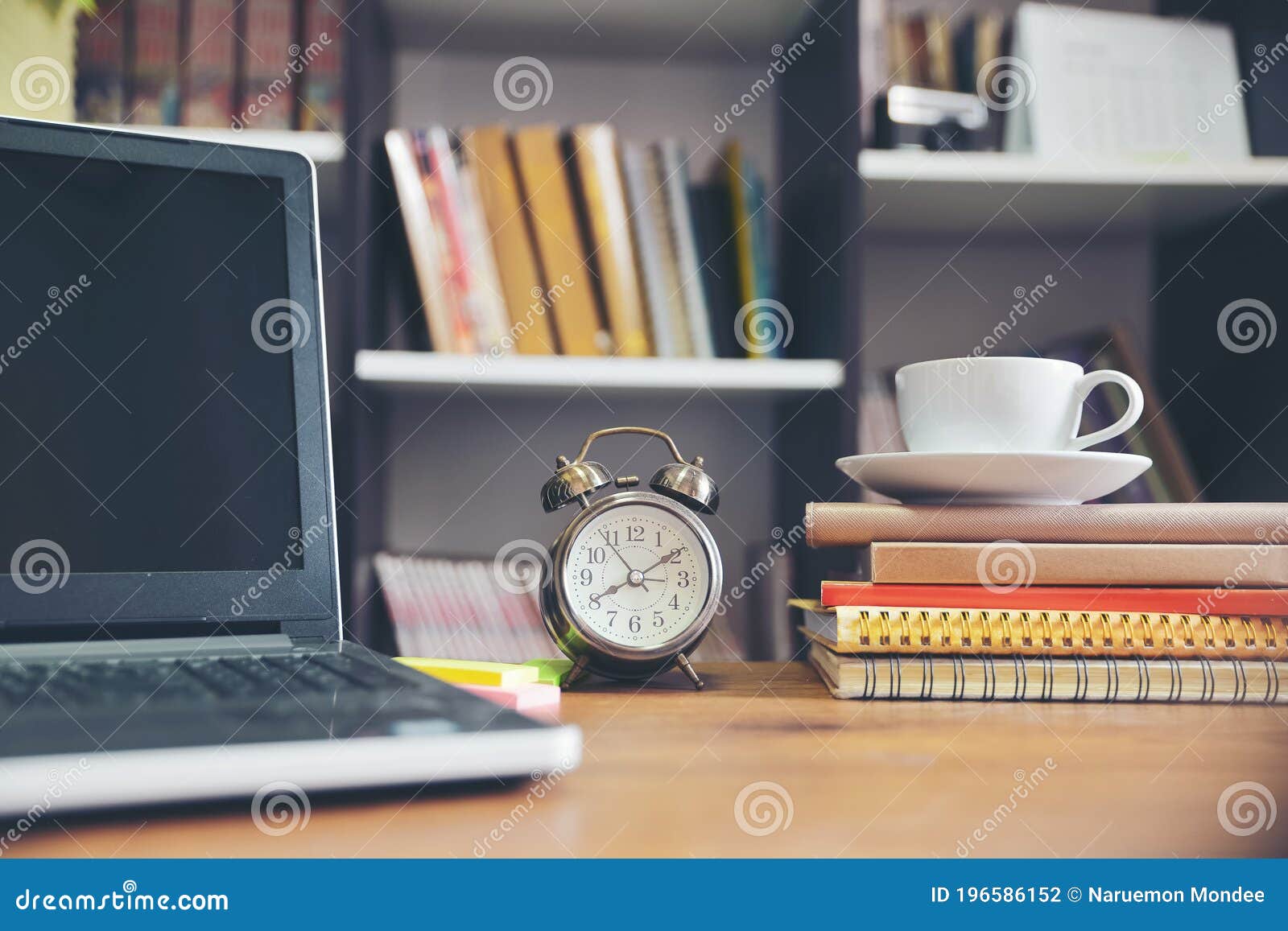 Laptop and Book on School Table for Student Study for Exam in Library ...