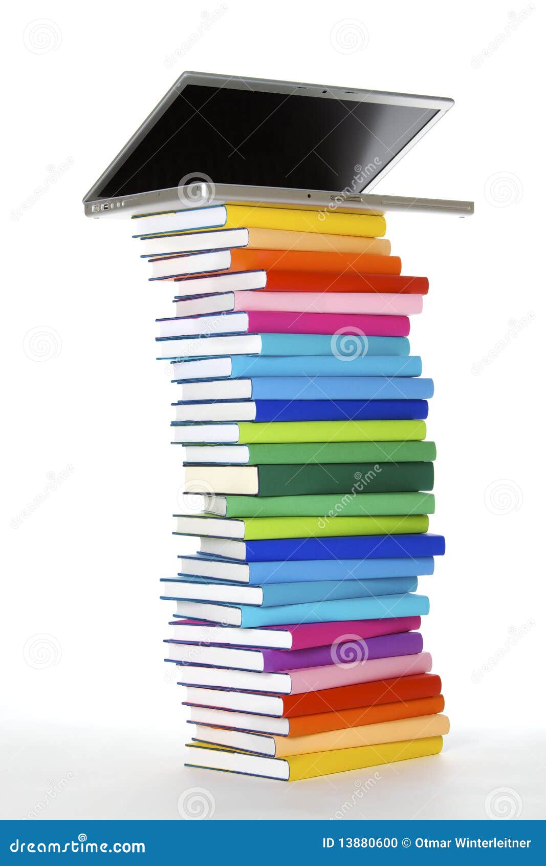 Laptop on Book Stack, Side View Stock Photo - Image of internet ...