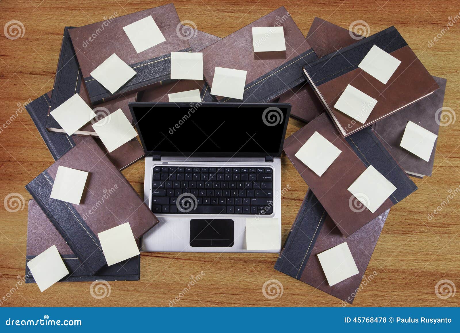 Laptop with Books and Notepad Stock Photo - Image of note, angle: 45768478
