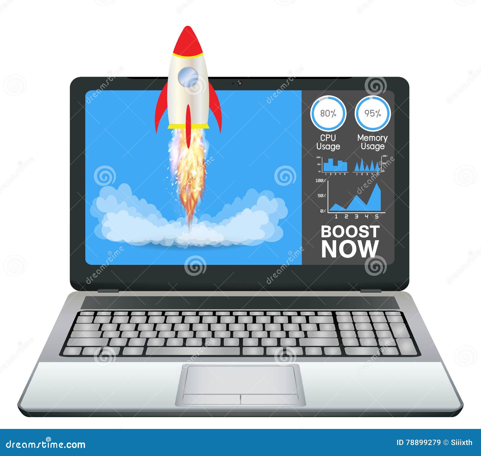Laptop with Boost Up Application Stock Vector - Illustration of bright ...