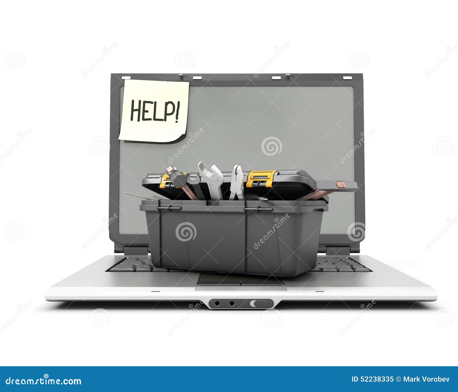 Laptop with Box Tools on a White Stock Illustration - Illustration of ...