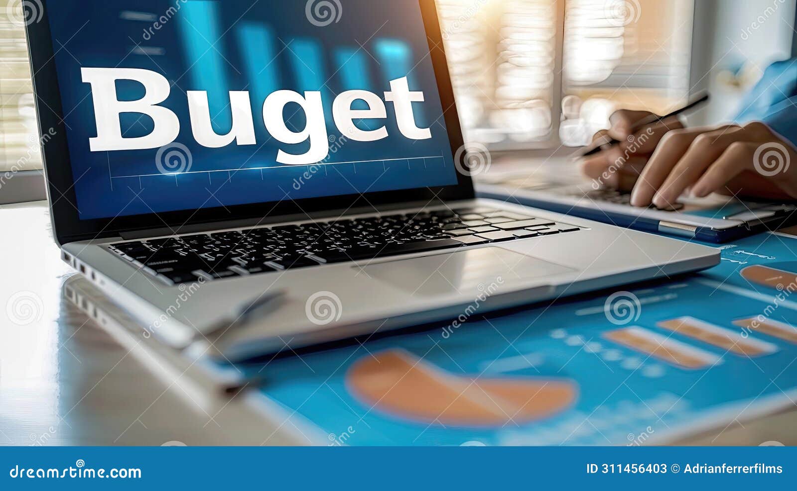 Laptop with Budget Displayed on Screen, Person Analyzing Data. Stock ...