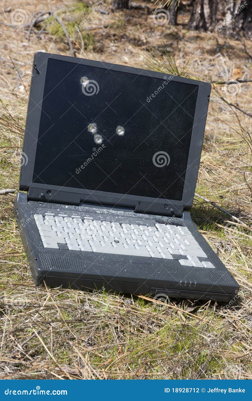 Laptop with bullet holes stock photo. Image of shot, pistol - 18928712