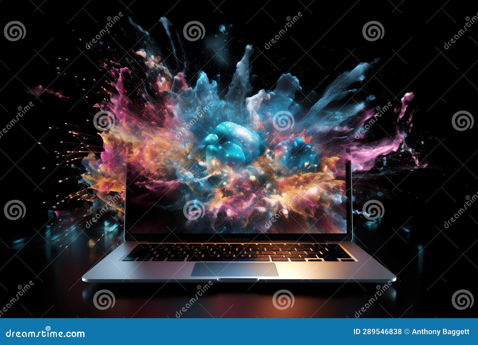 Laptop Bursting with an Explosion of Vibrant Colours Stock Illustration ...