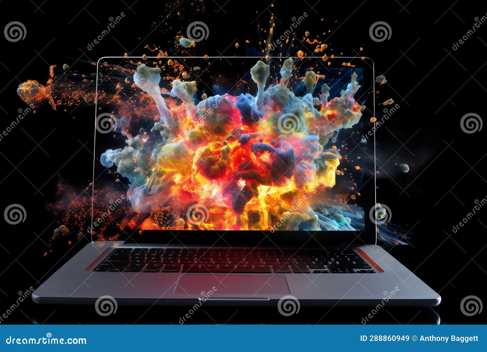 Laptop Bursting with an Explosion of Vibrant Technicolour Colours Stock ...