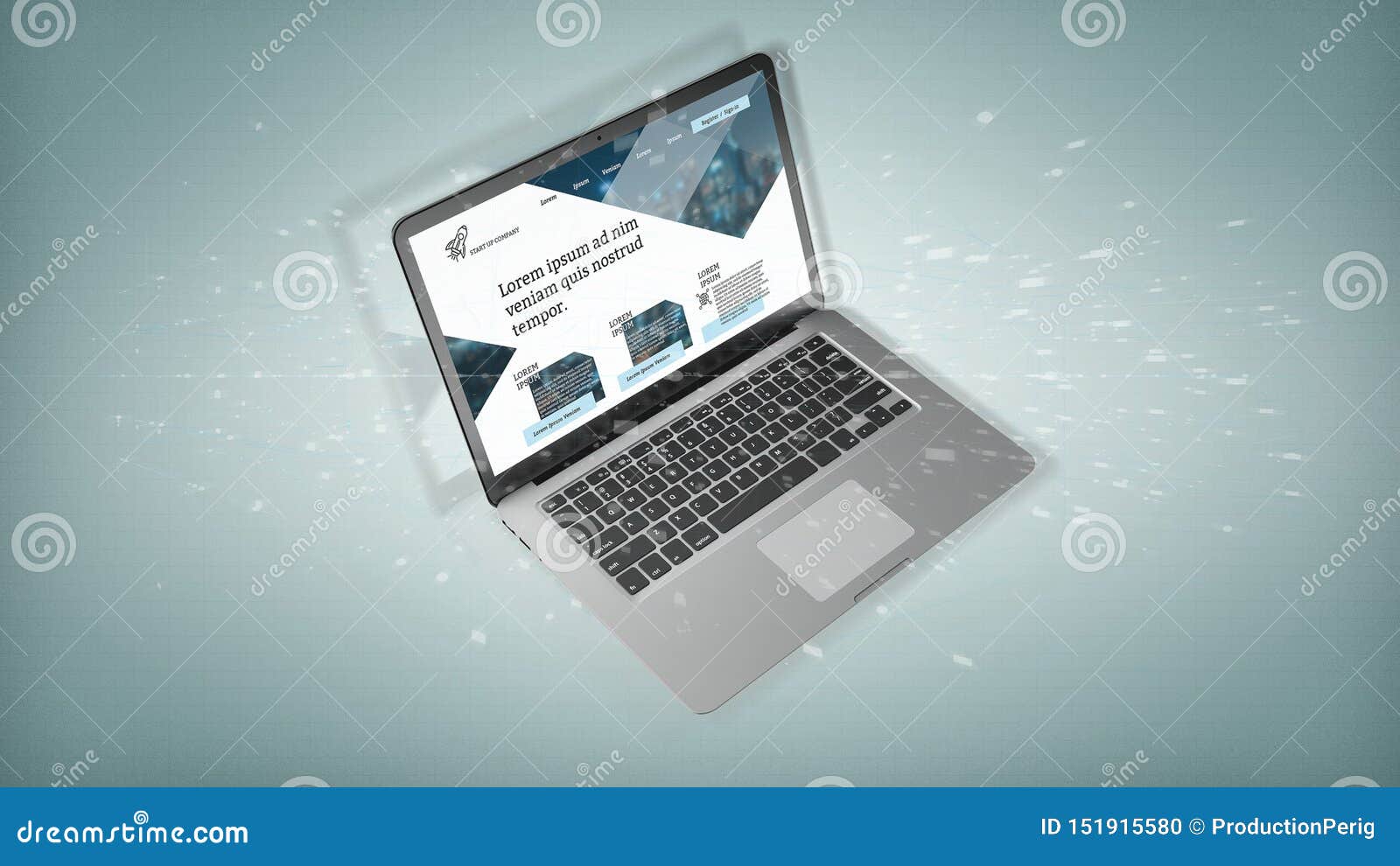 Laptop with Business Website Template on the Screen Isolated on a ...