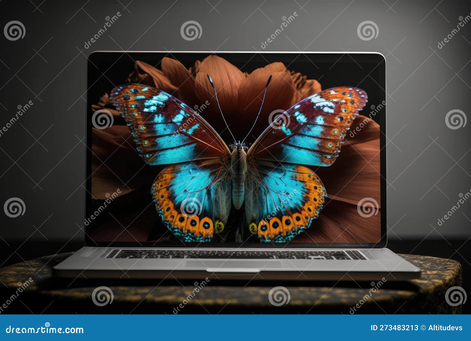 Laptop, with Butterfly on the Screen, Ready for Work Stock Illustration ...