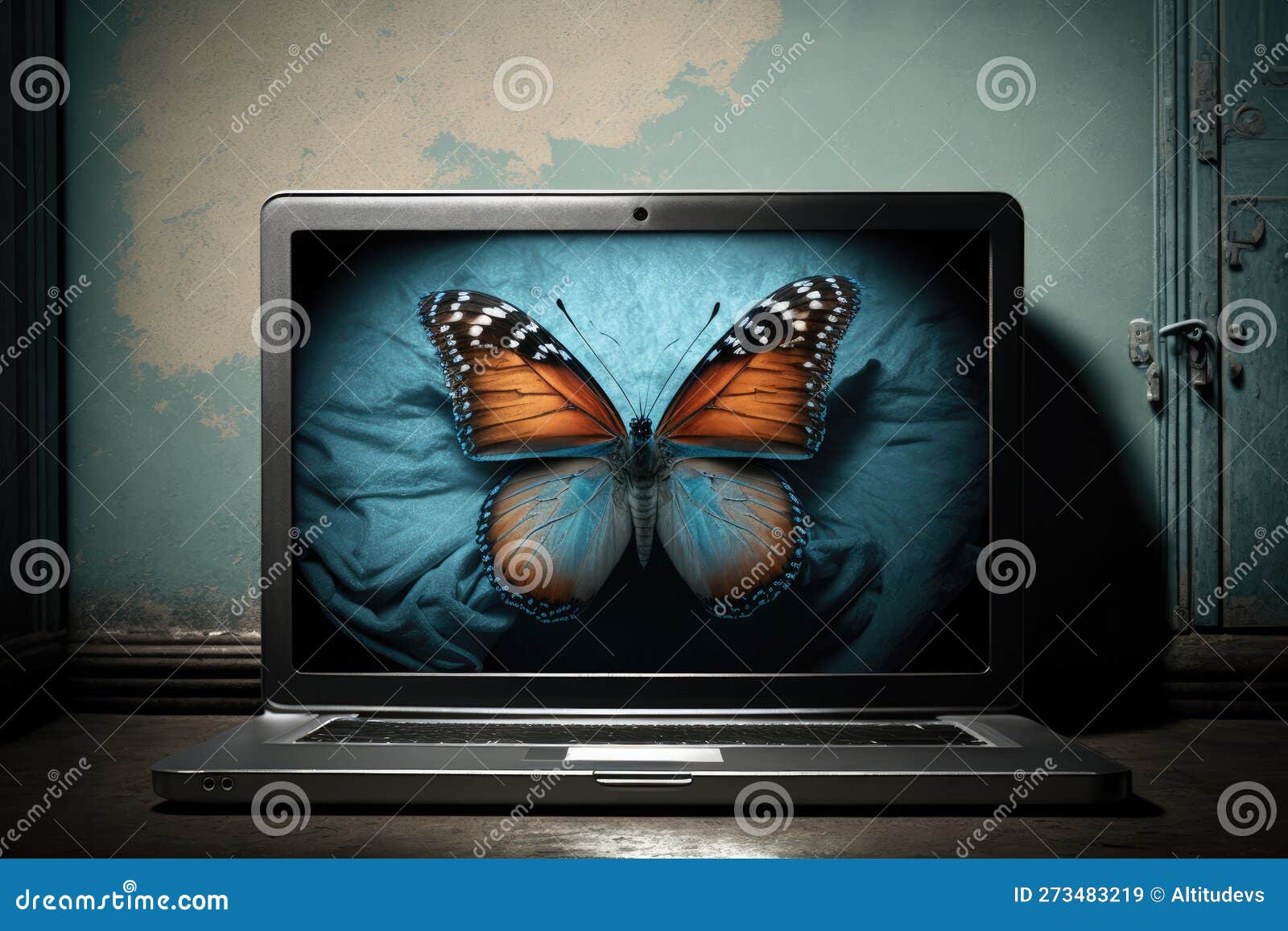 Laptop, with Butterfly on the Screen, Ready for Work Stock Image ...