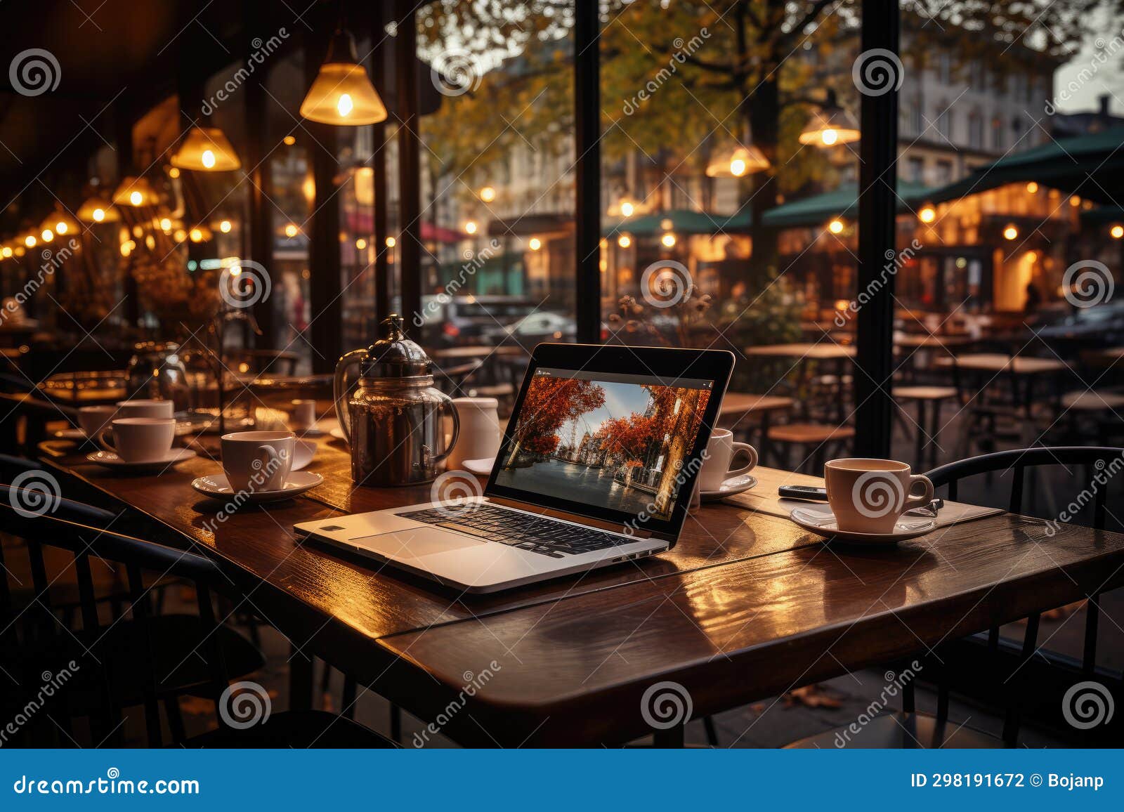Laptop in the Cafe Bar - Coffee and Connectivity. AI Generated Stock ...