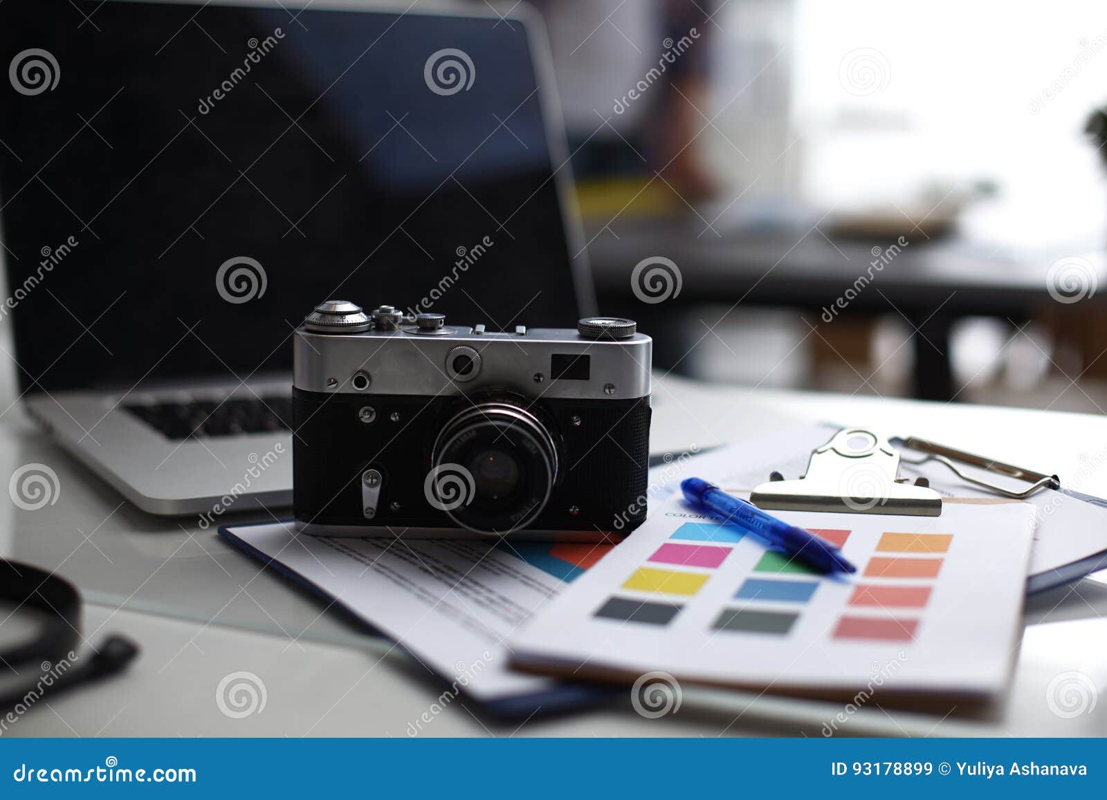 Laptop and Camera on the Desk with Folder Stock Image - Image of files ...