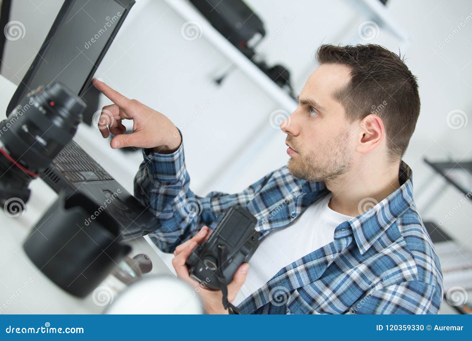 Laptop camera and editing stock photo. Image of modern - 120359330