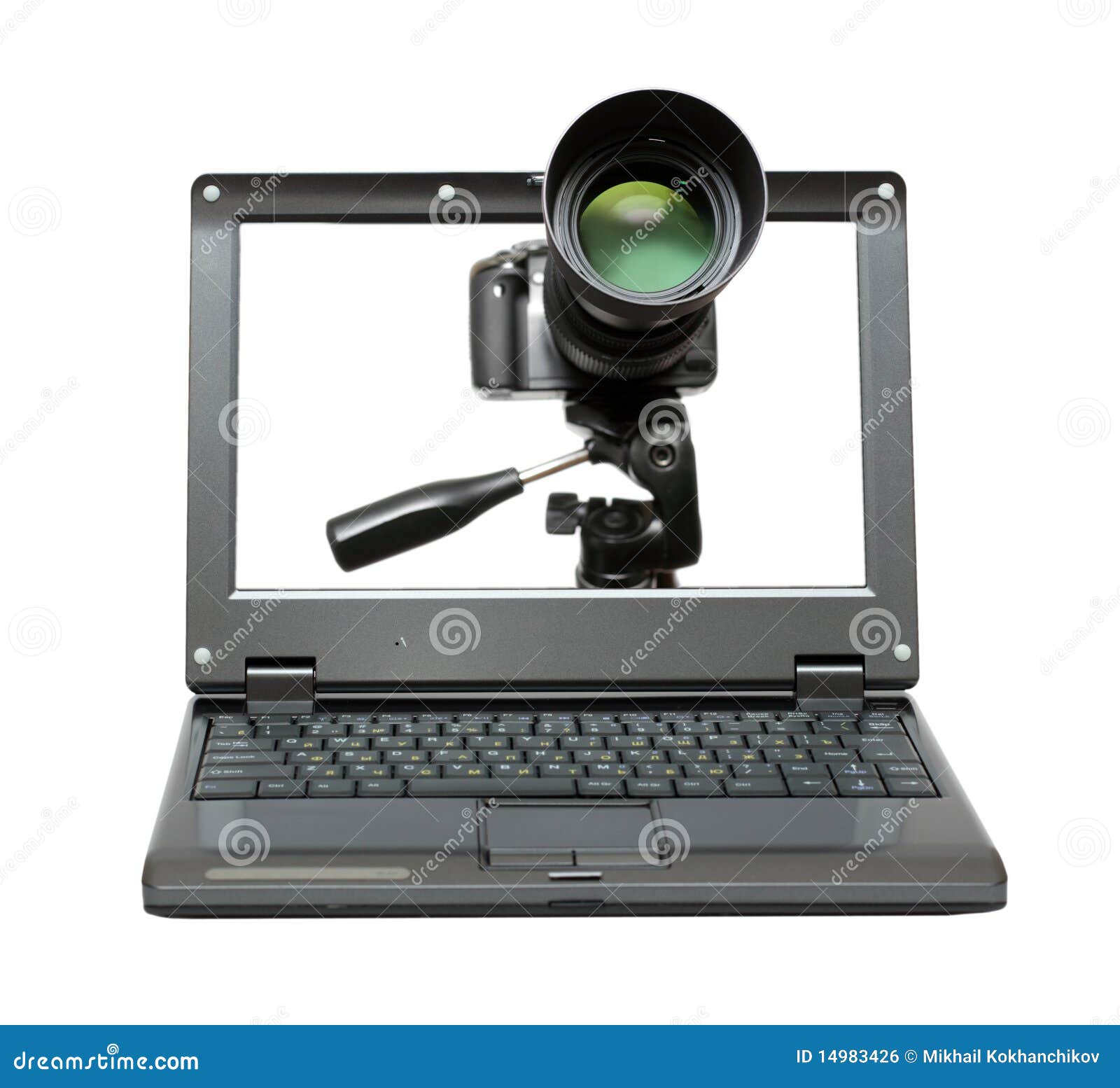 Laptop with Camera on Tripod Stock Photo - Image of communications ...
