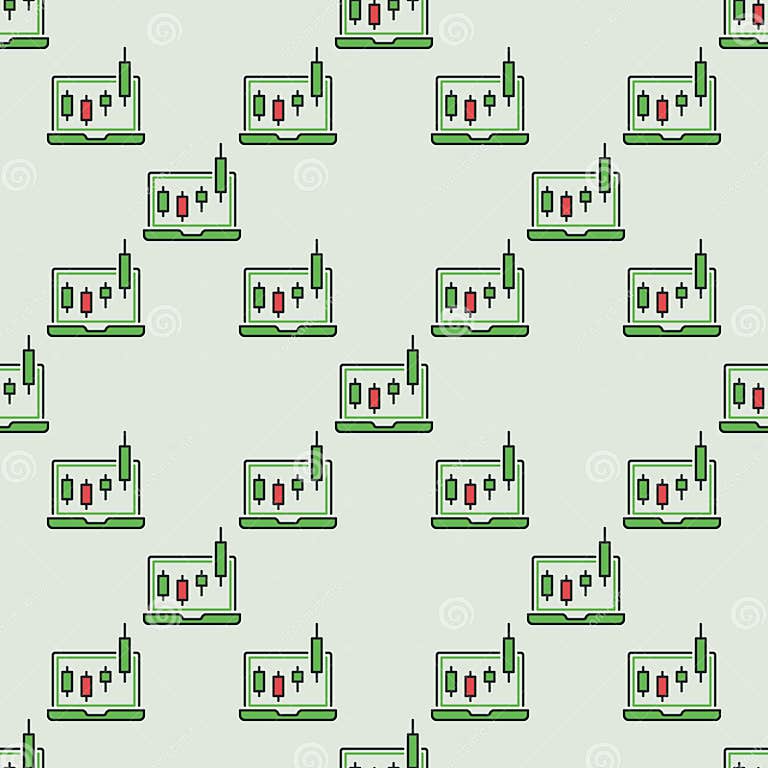 Laptop with Candlestick Chart Vector Colored Seamless Pattern Stock ...
