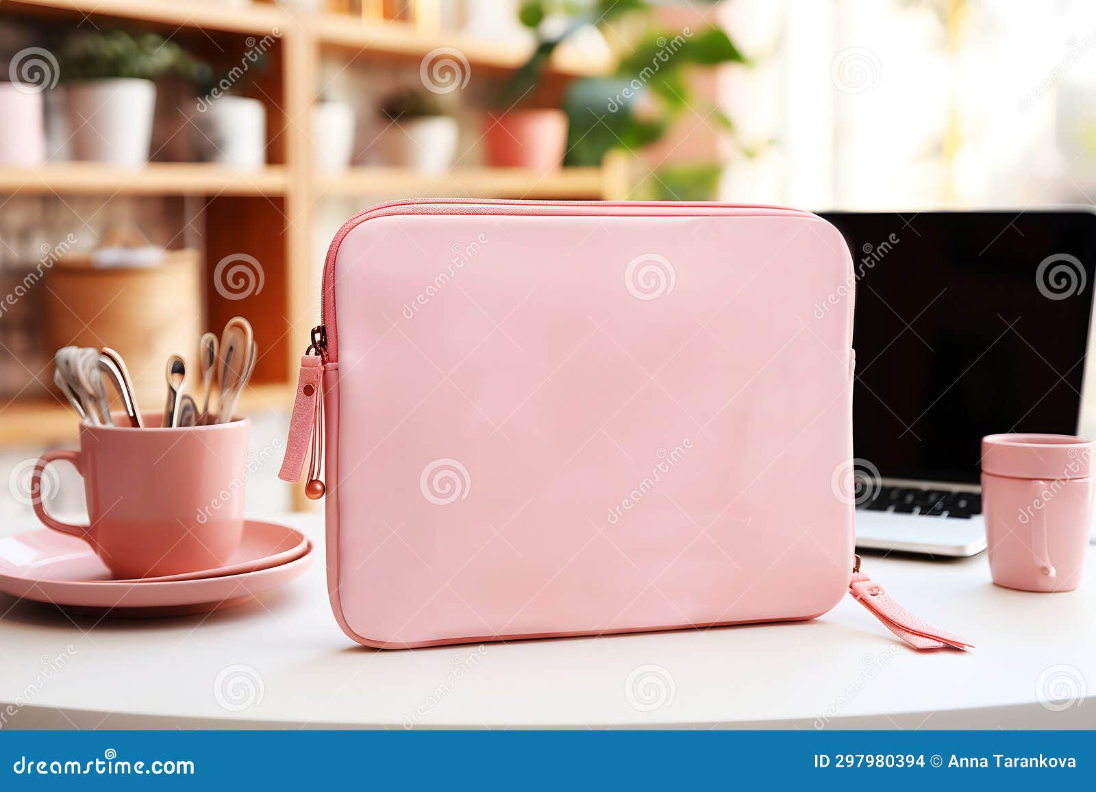 Laptop Case Mockup. Pink Soft Modern Interior, AI Generated Stock ...