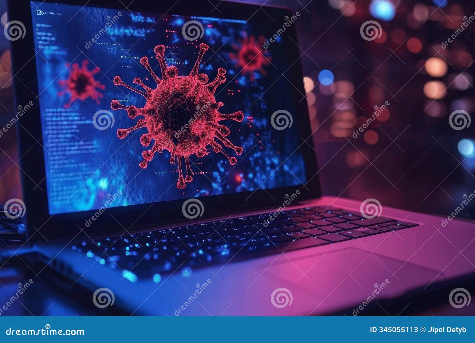 Laptop with Caution Warning Sign Virus Detection. Stock Image - Image ...