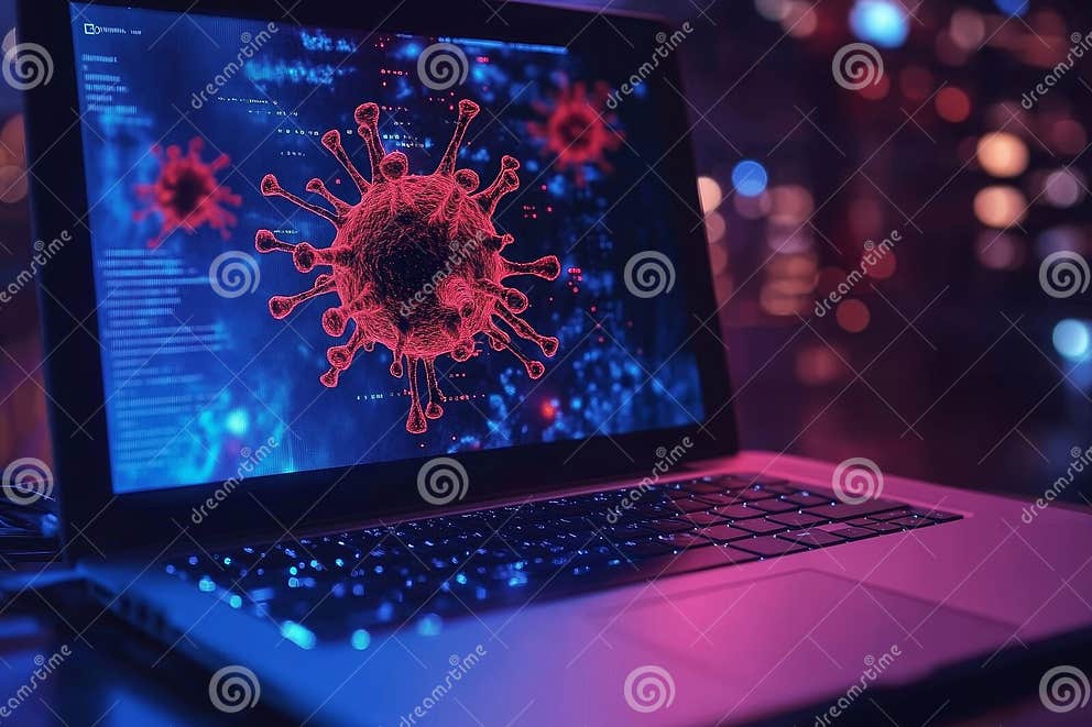 Laptop with Caution Warning Sign Virus Detection. Stock Image - Image ...