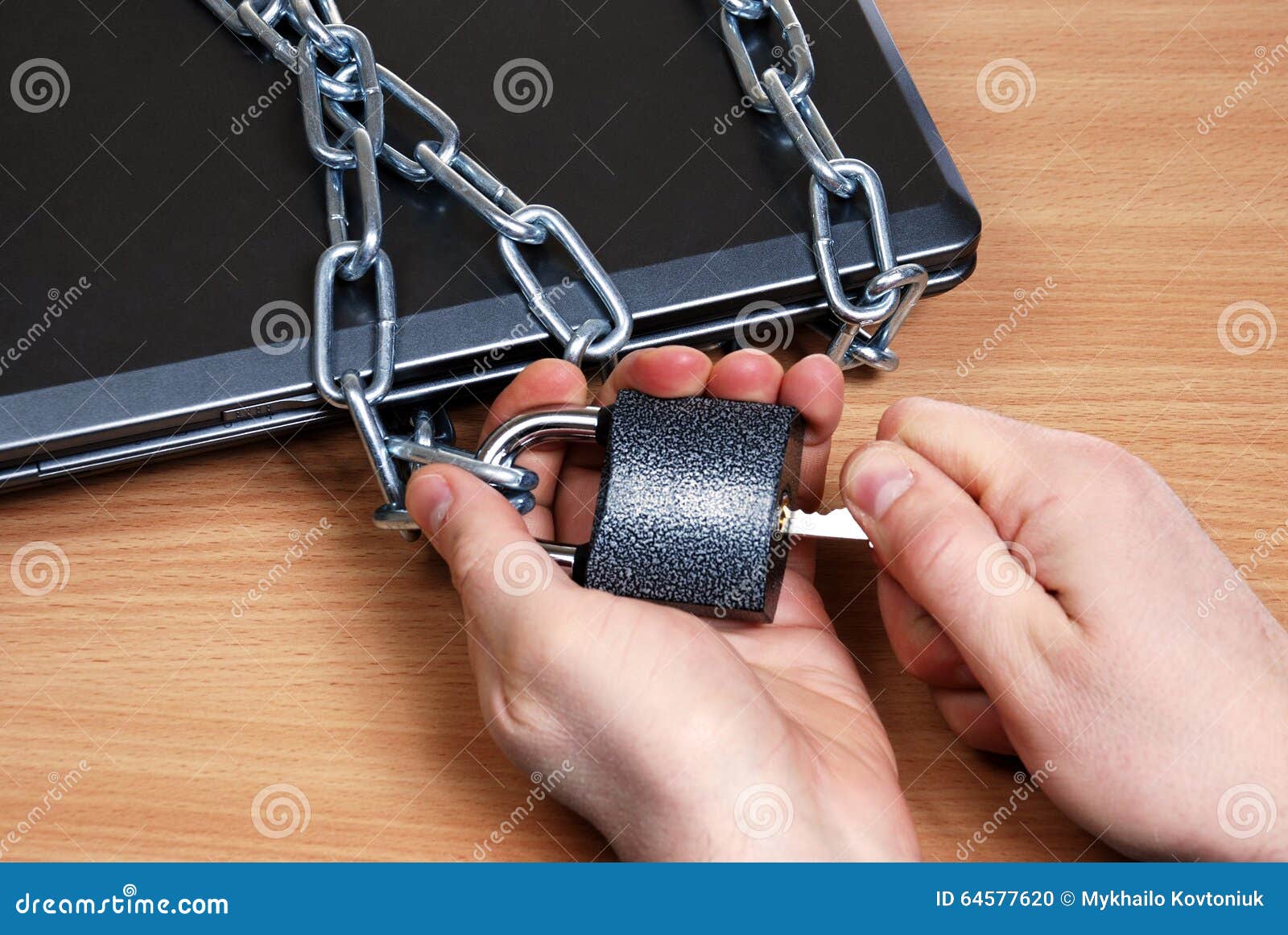 Laptop in the chain stock photo. Image of business, data - 64577620