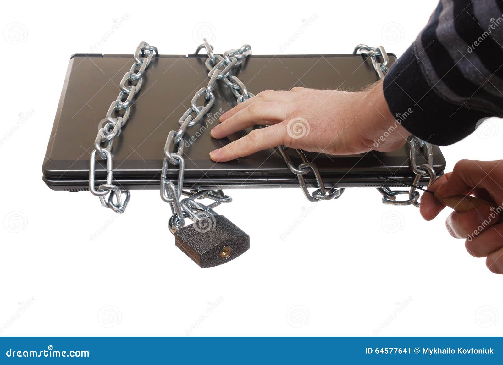 Laptop in the chain stock image. Image of reliability - 64577641