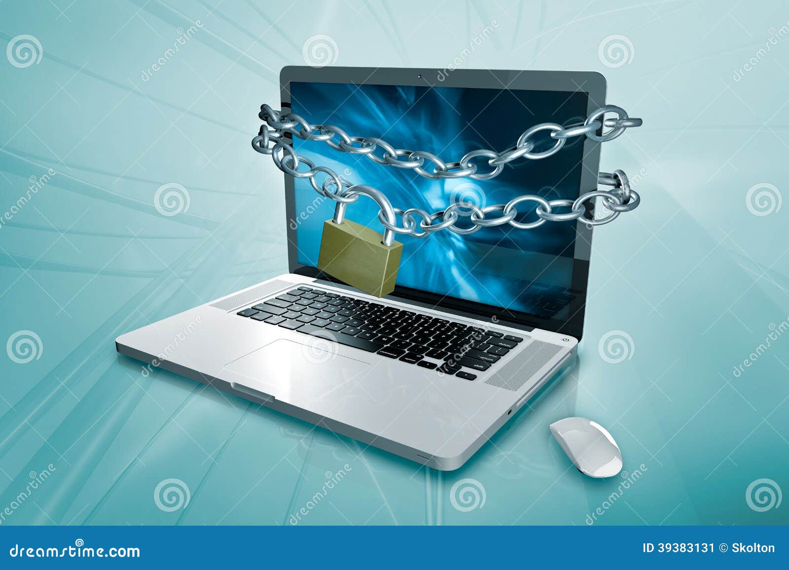 A Laptop with a Chain and Padlock Stock Illustration - Illustration of ...