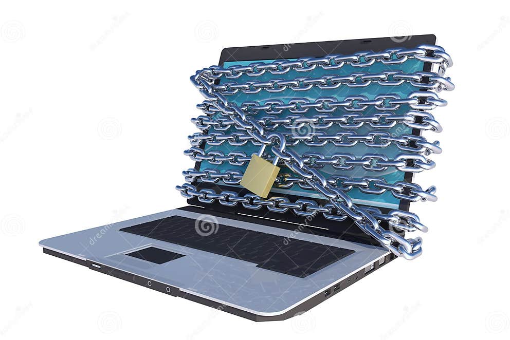 Laptop with Chains Around Screen Stock Illustration - Illustration of ...