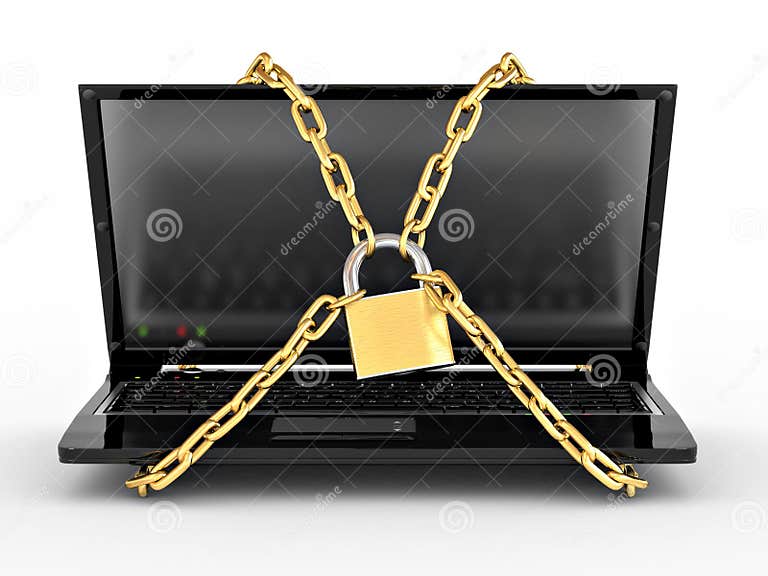 Laptop with Chains and Lock. Stock Illustration - Illustration of ...