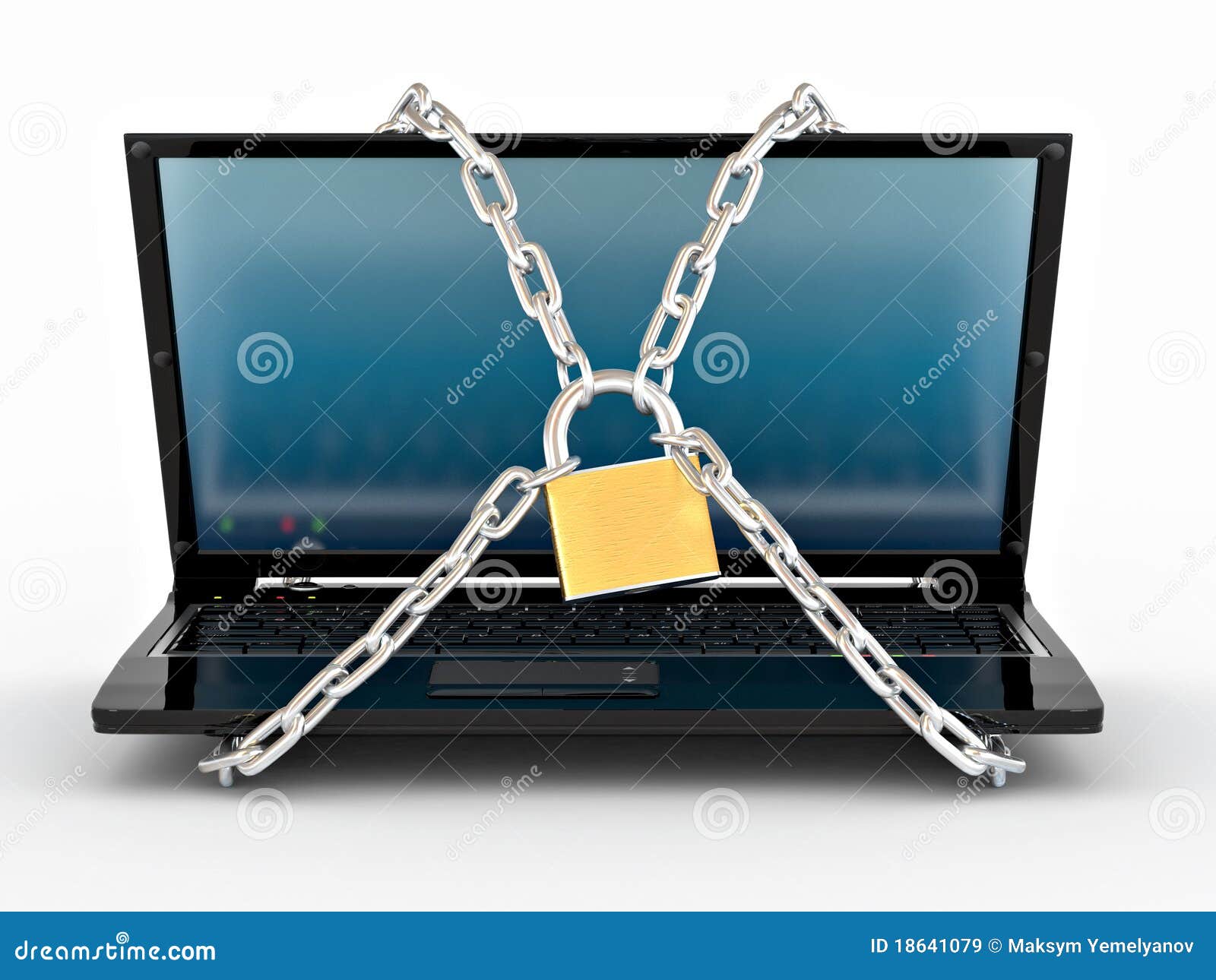 Laptop with Chains and Lock Stock Illustration - Illustration of hacker ...