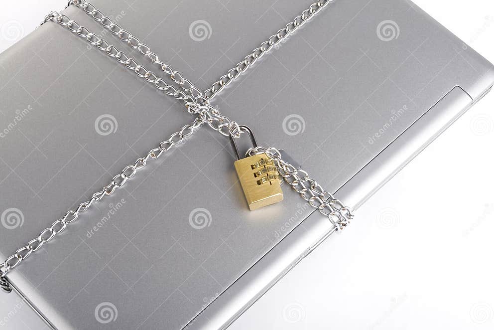Laptop with Chains and Lock Stock Photo - Image of closed, chained: 6380452