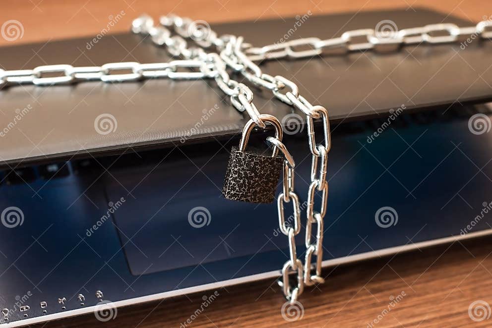 Laptop with Chains and Lock. Stock Image - Image of equipment, idea ...