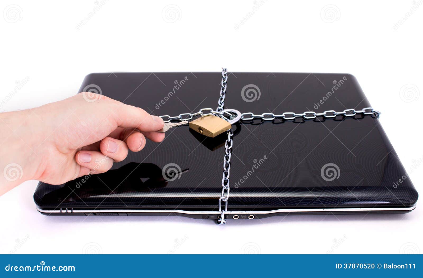 Laptop with Chains and Padlock. Stock Photo - Image of isolation ...