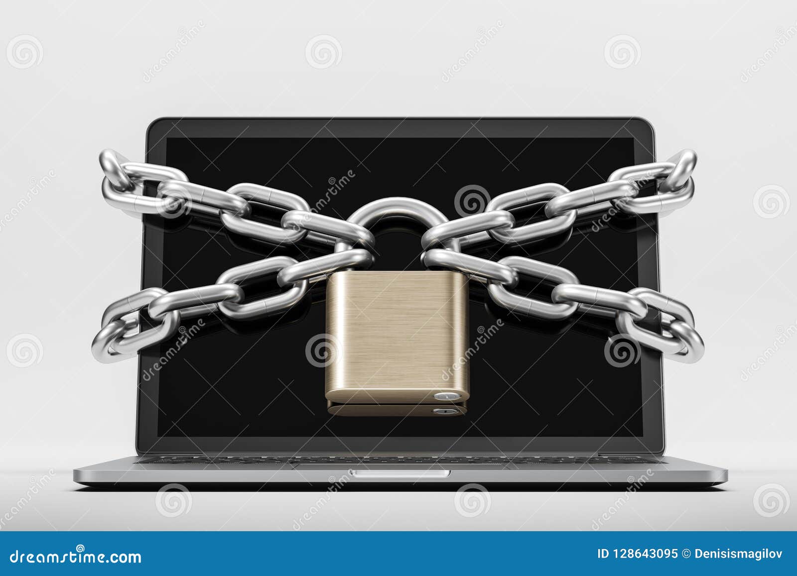Laptop in Chains with Padlock, Security Concept Stock Illustration ...