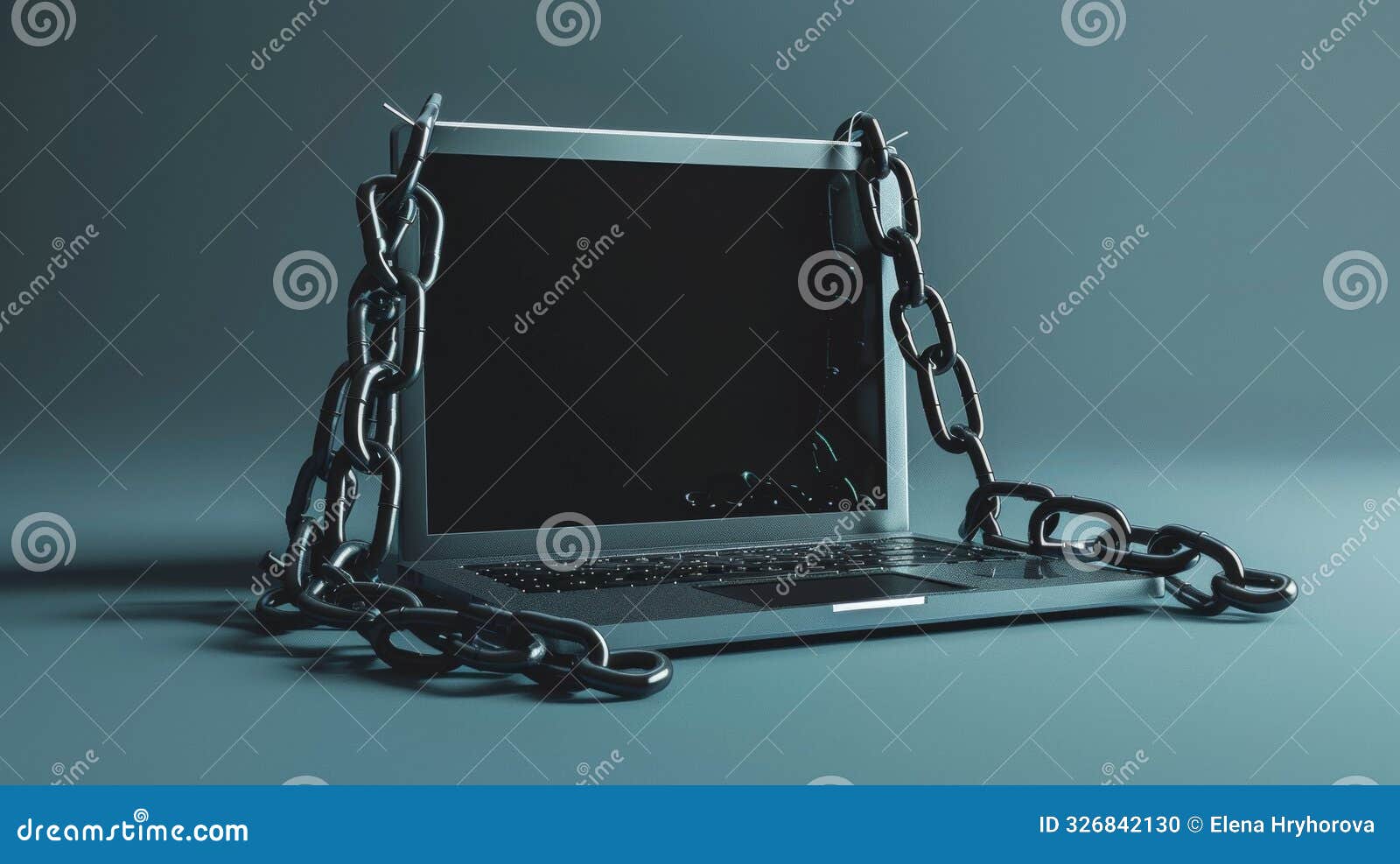 Laptop with Chains on a Table, Highlighting Themes of Cybersecurity ...
