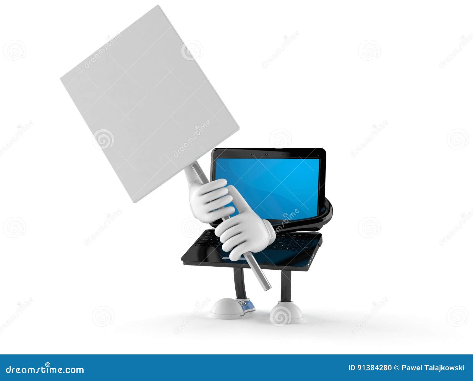 Laptop Character with Signboard Stock Illustration - Illustration of ...