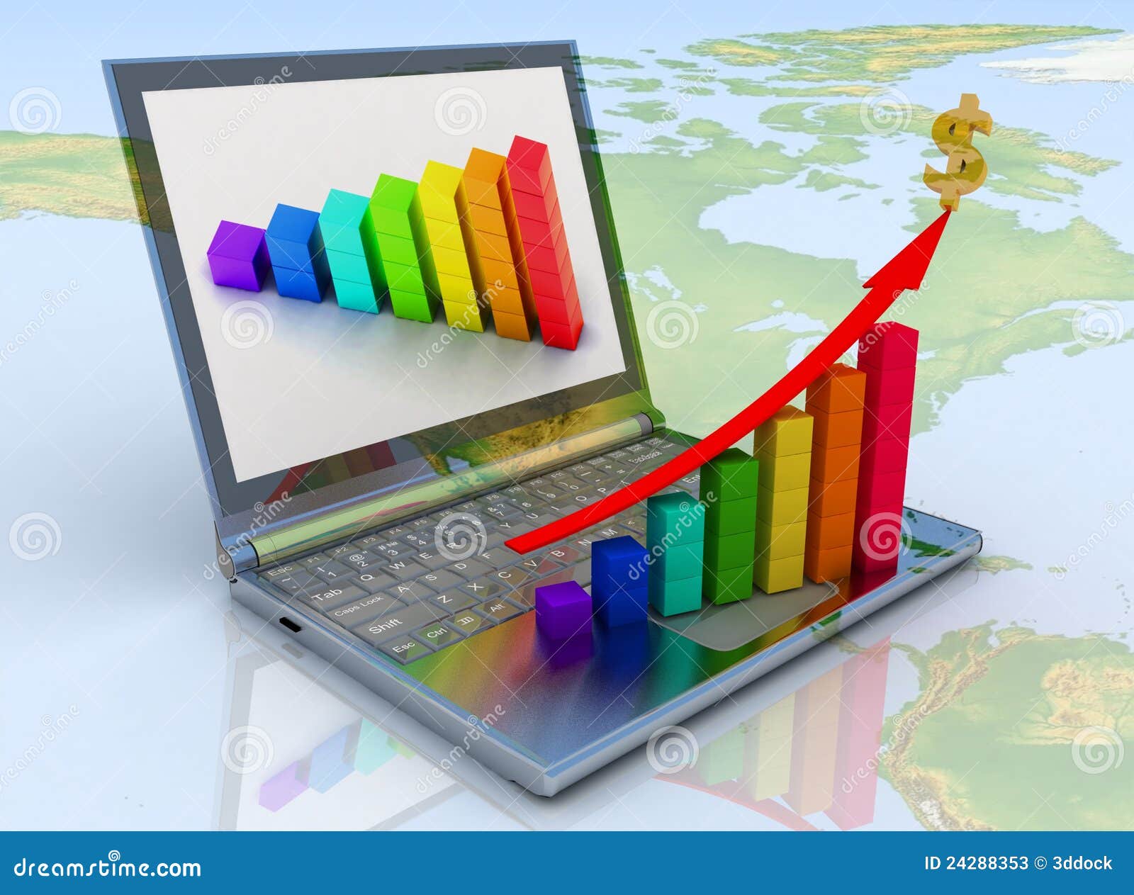 Laptop with chart stock illustration. Illustration of business - 24288353