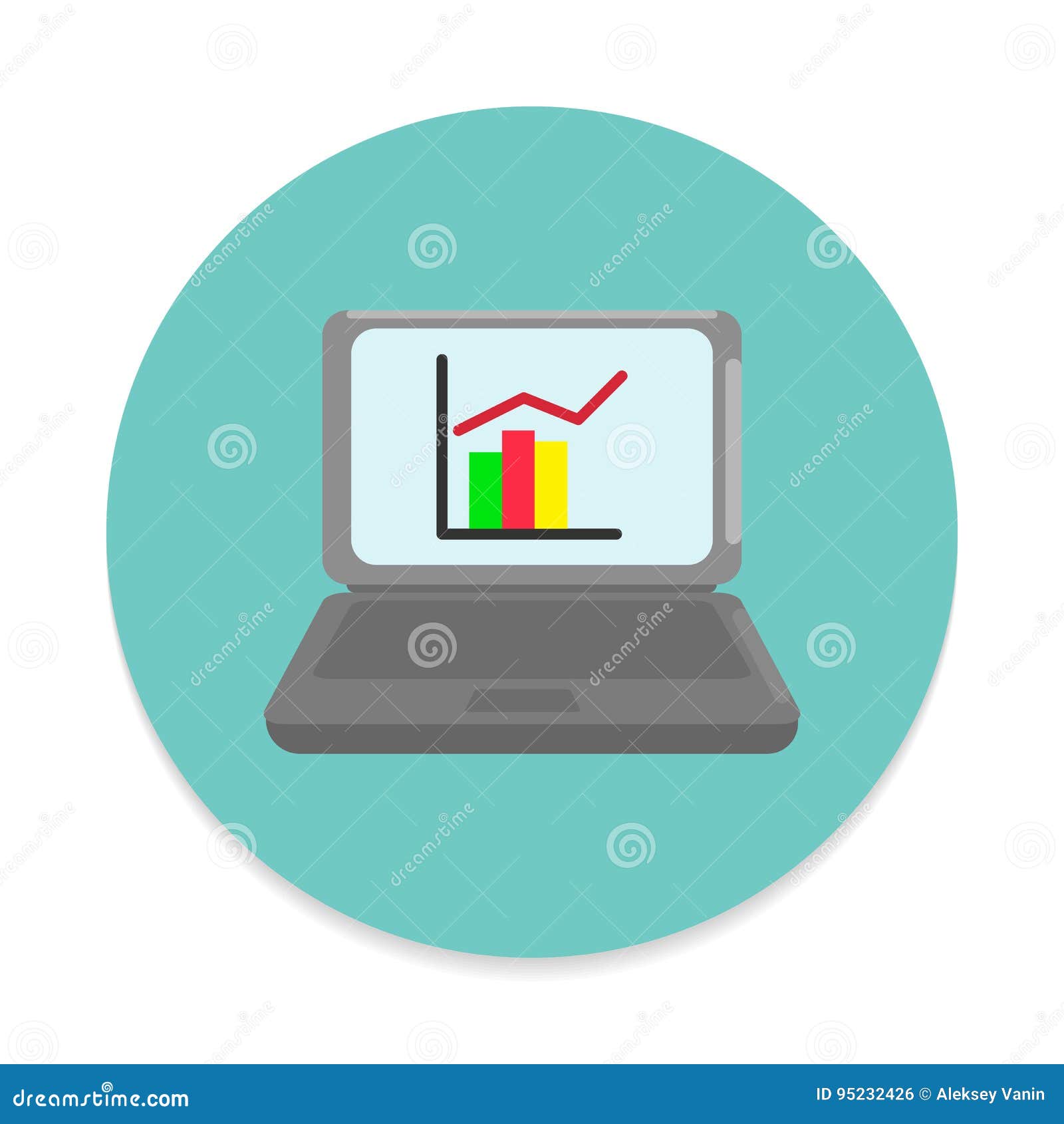 Laptop with Chart Flat Icon. Round Colorful Button, Circular Vector ...