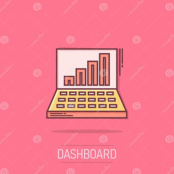 Laptop Chart Icon in Comic Style. SEO Data Cartoon Vector Illustration ...