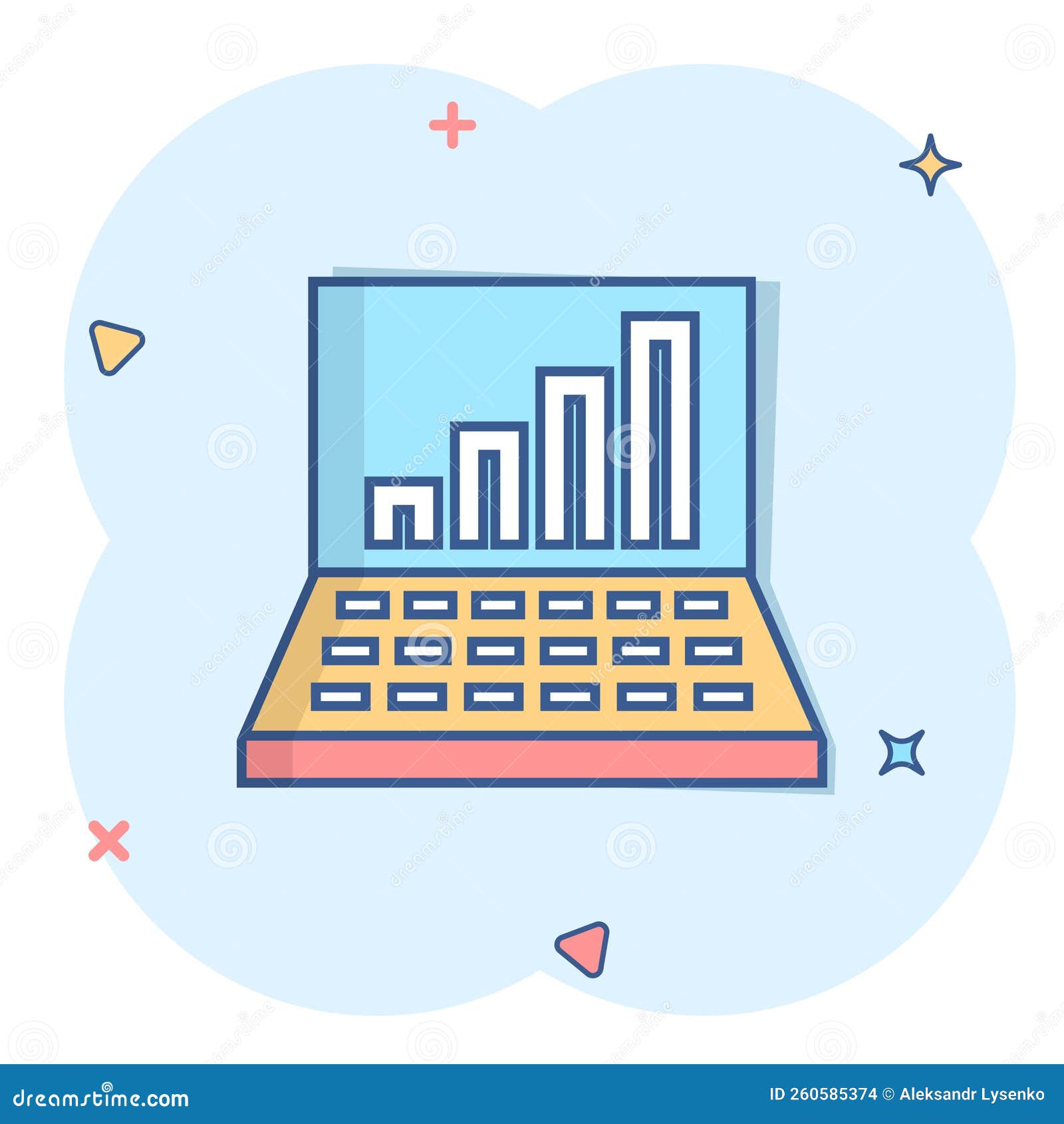 Laptop Chart Icon in Comic Style. SEO Data Cartoon Vector Illustration ...