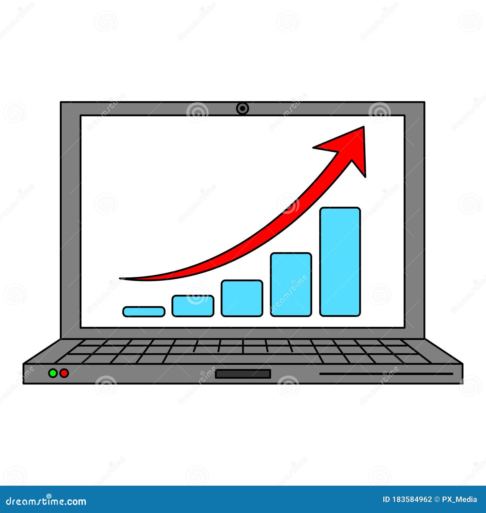 Laptop, Growth Chart Illustration - Isolated on White Bakcground Stock ...