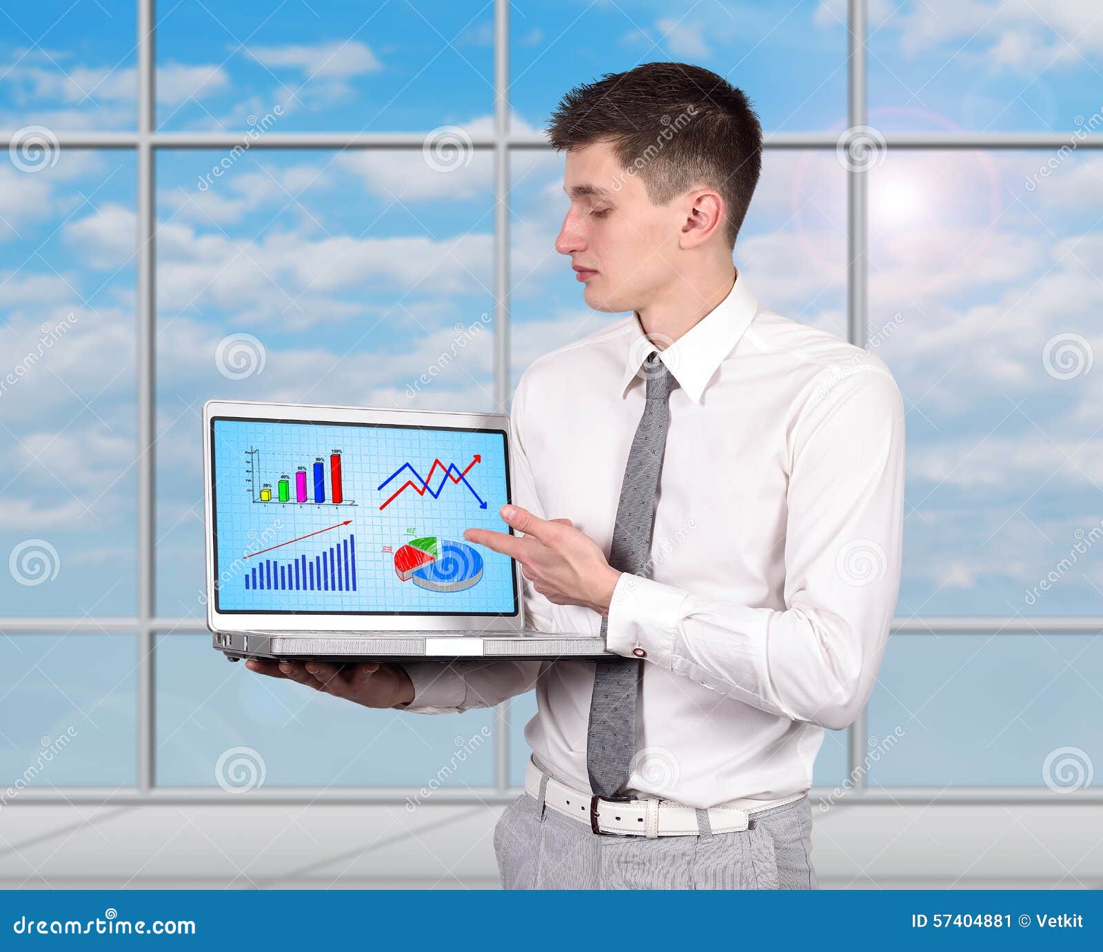 Laptop with Chart on Screen Stock Image - Image of executive, room ...