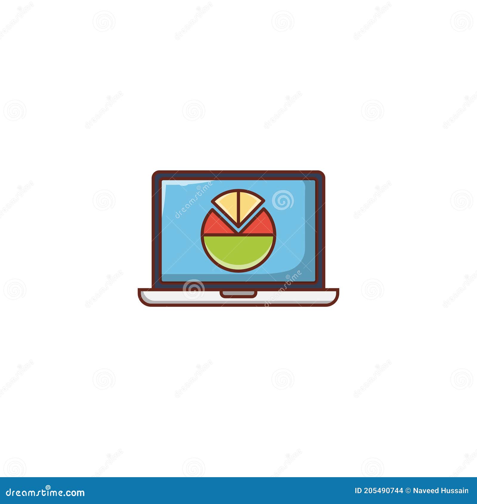 Laptop Chart Vector Line Flat Icon Stock Vector - Illustration of ...