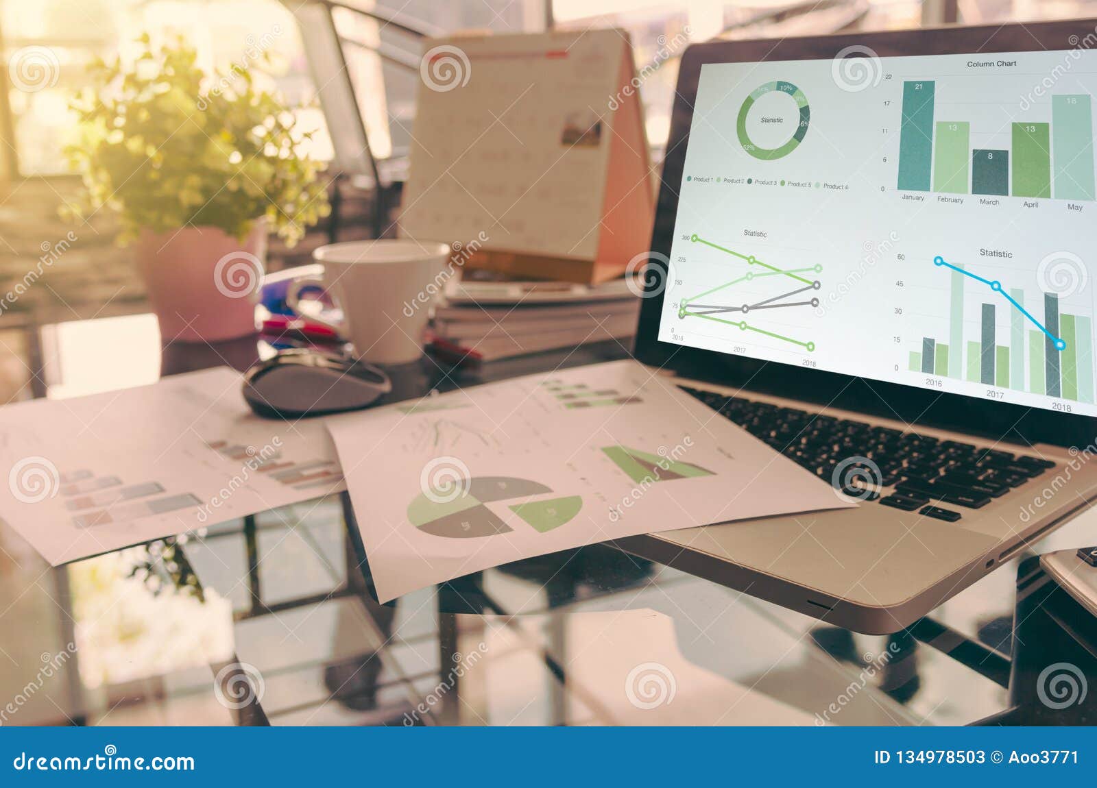 Laptop with Charts and Graphs Stock Image - Image of graph, office ...