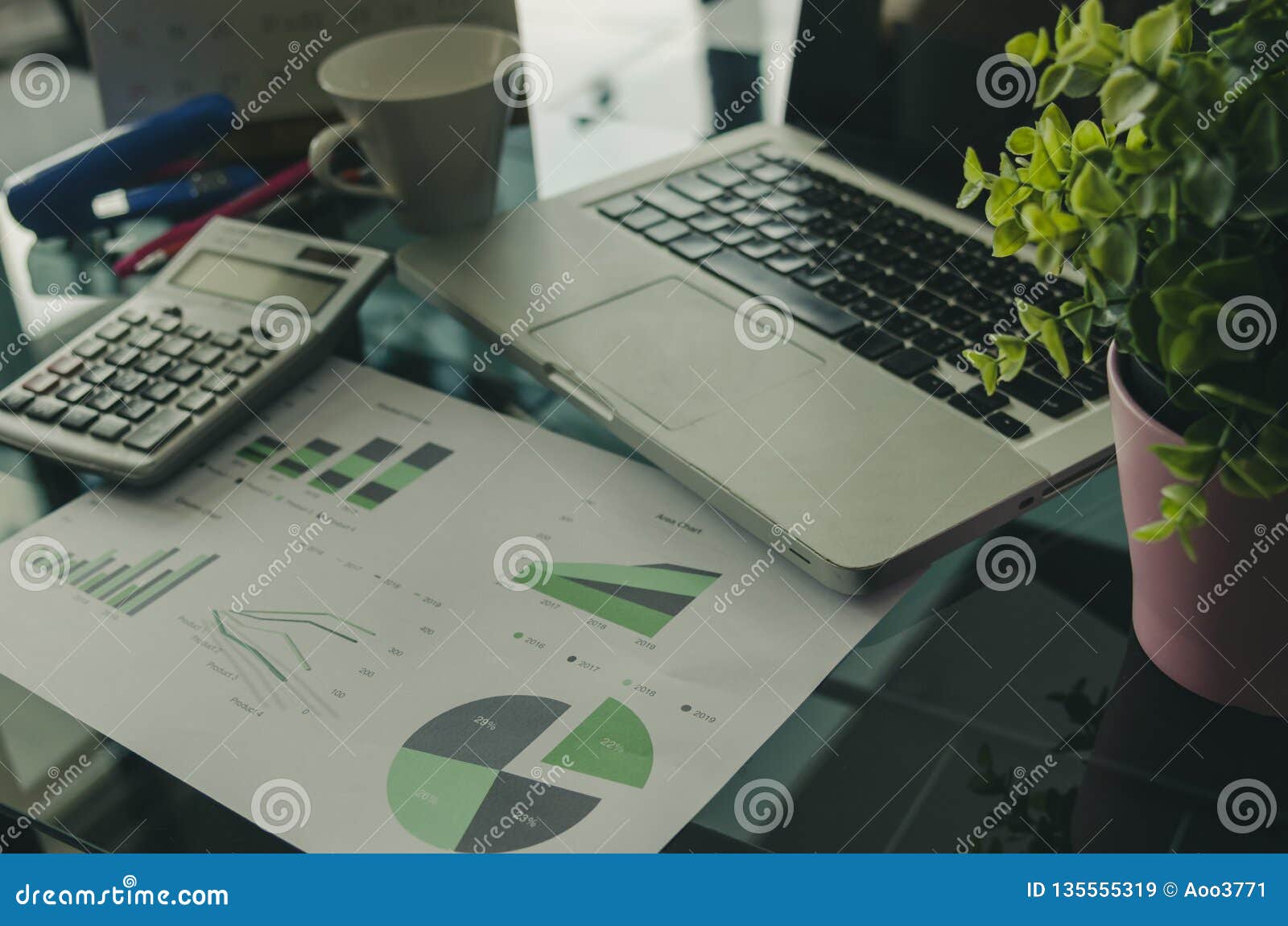 Laptop with Charts and Graphs Stock Image - Image of display, paper ...