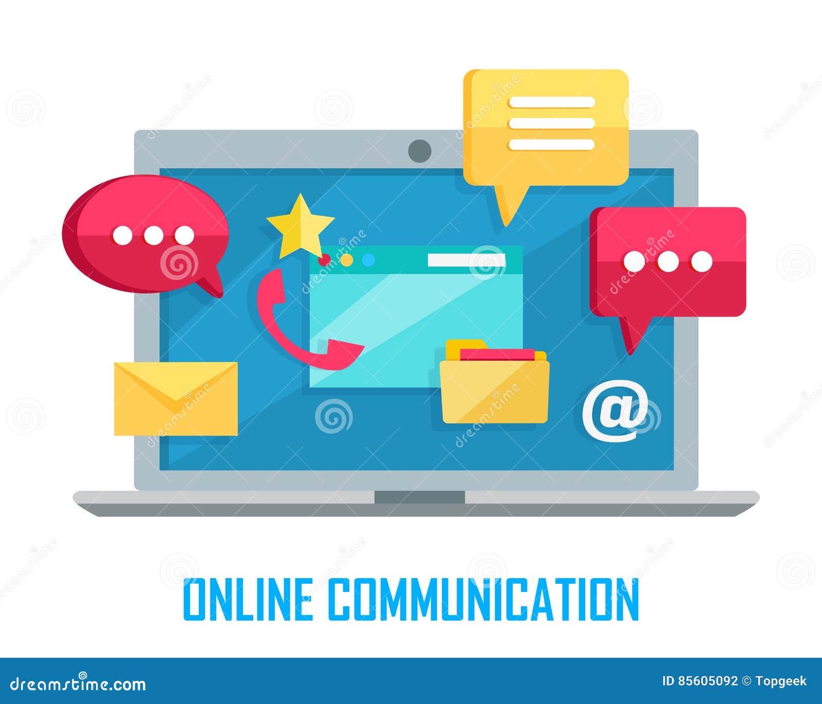 Laptop with Chat Web Conversation Signs Isolated Stock Vector ...