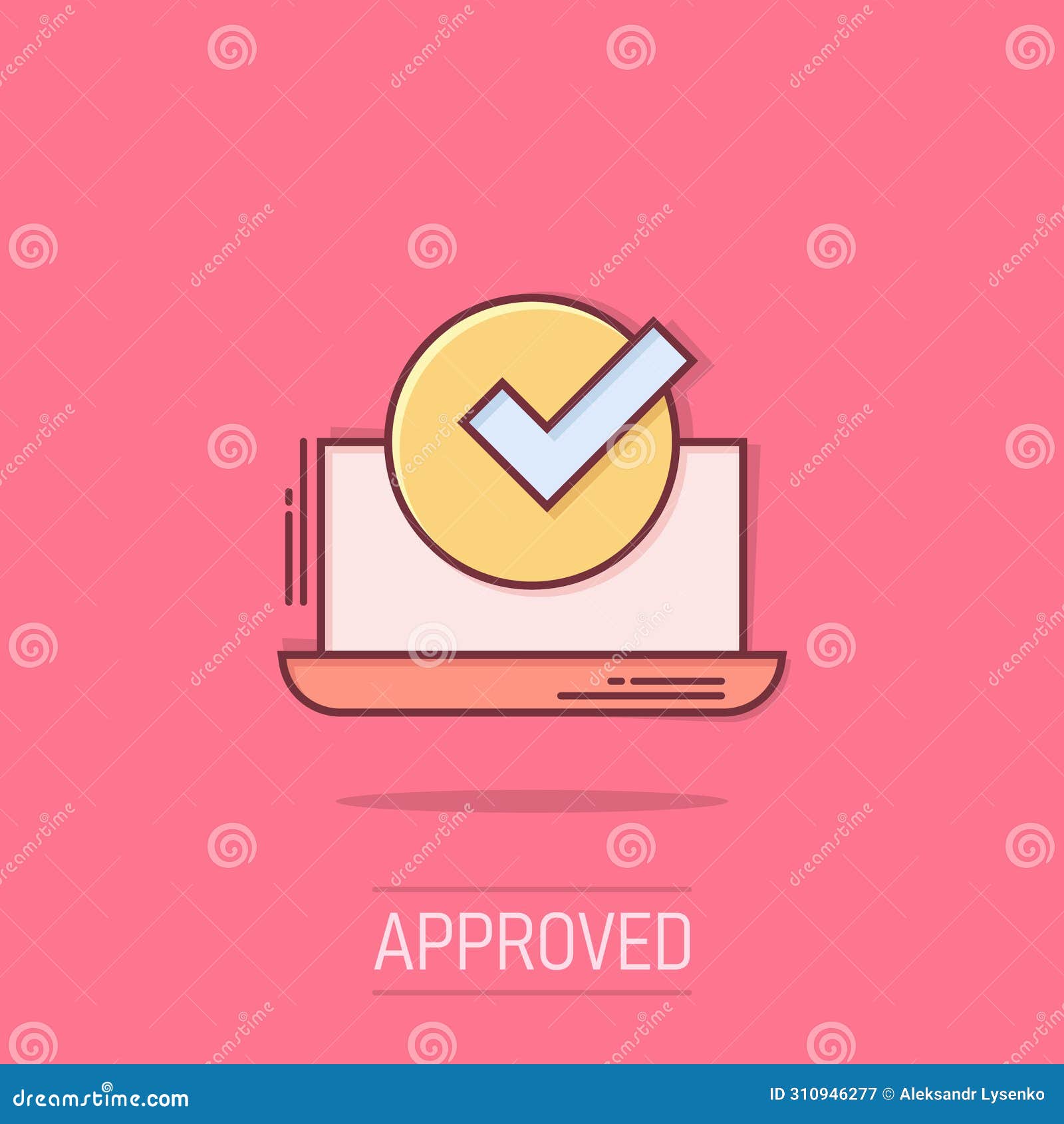 Laptop Check Mark Icon in Comic Style. Computer Approval Cartoon Vector ...