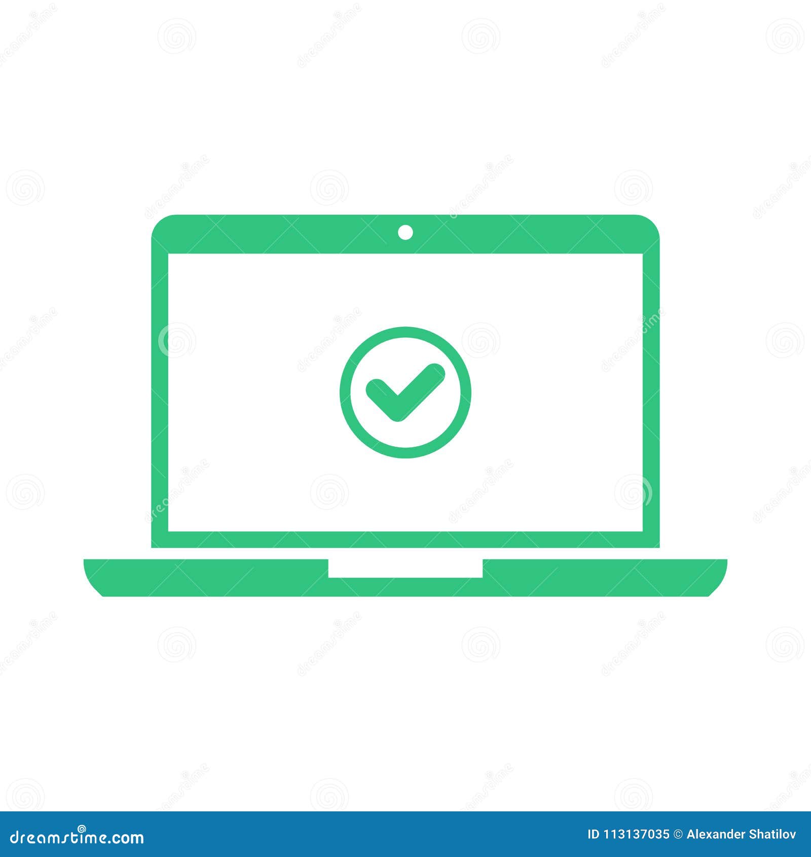 Laptop and Check Mark. Notebook and Round Green Tick Icon, Checkmark on ...