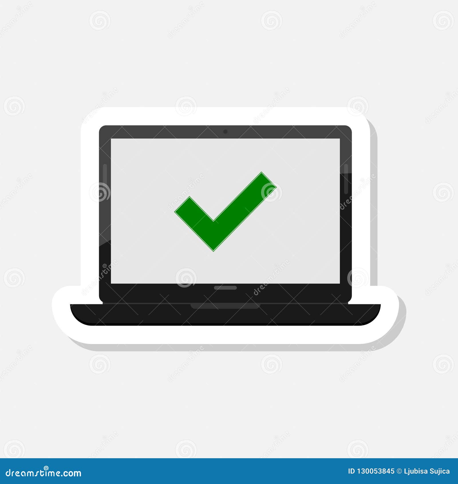 Laptop And Check Mark. Notebook And Round Green Tick Icon, Checkmark On ...