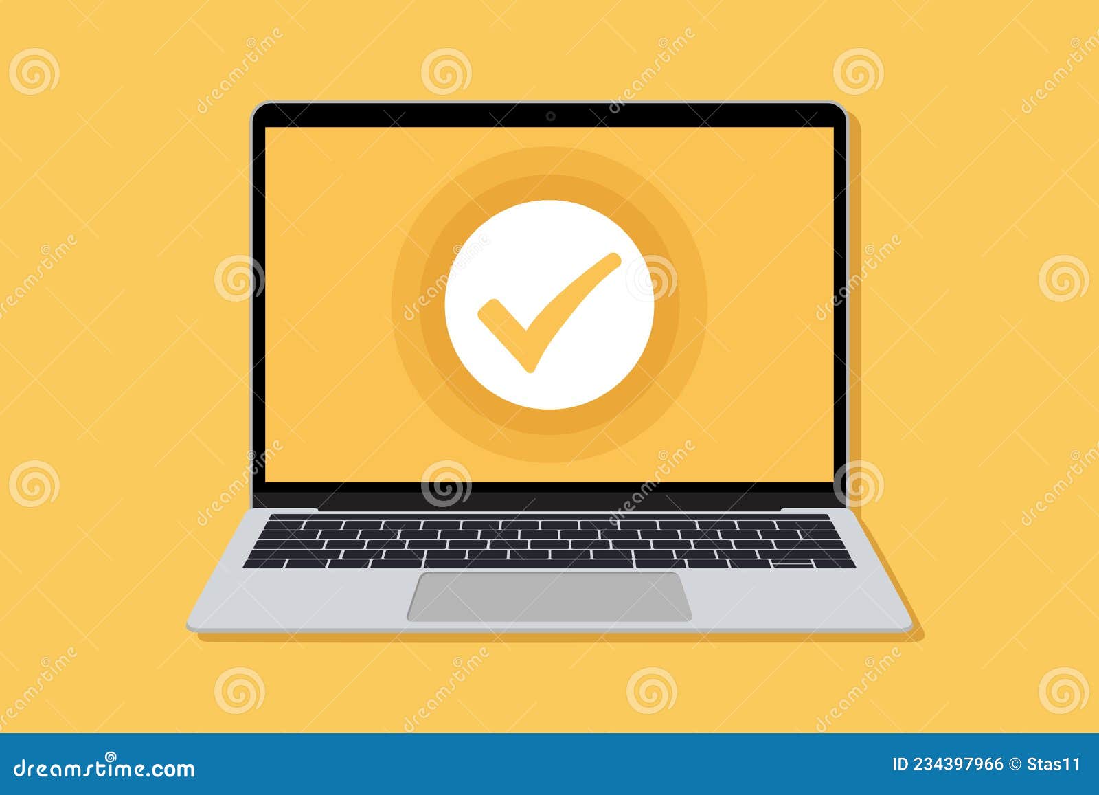 Laptop With Checkmark Or Tick Notification Vector, Flat Cartoon Of ...